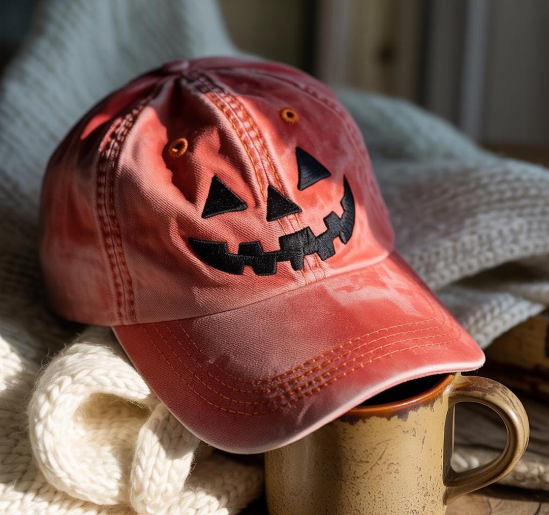 Embroidered Jack-o'-lantern Washed Cap: Organic Cotton Halloween Hat ...