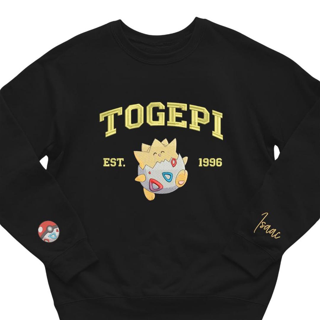 Custom Pokemon Togepi Embroidered Sweatshirt, Custom Name on Sleeve ...