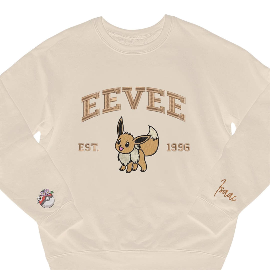 Custom Pokemon Eavee Embroidered Sweatshirt, Custom Name on Sleeve ...