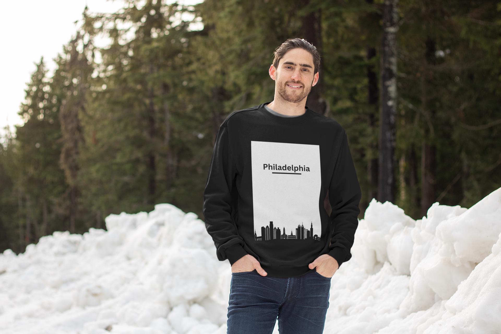 Philadelphia Skyline Hoodie Black and White City View Design, Perfect ...