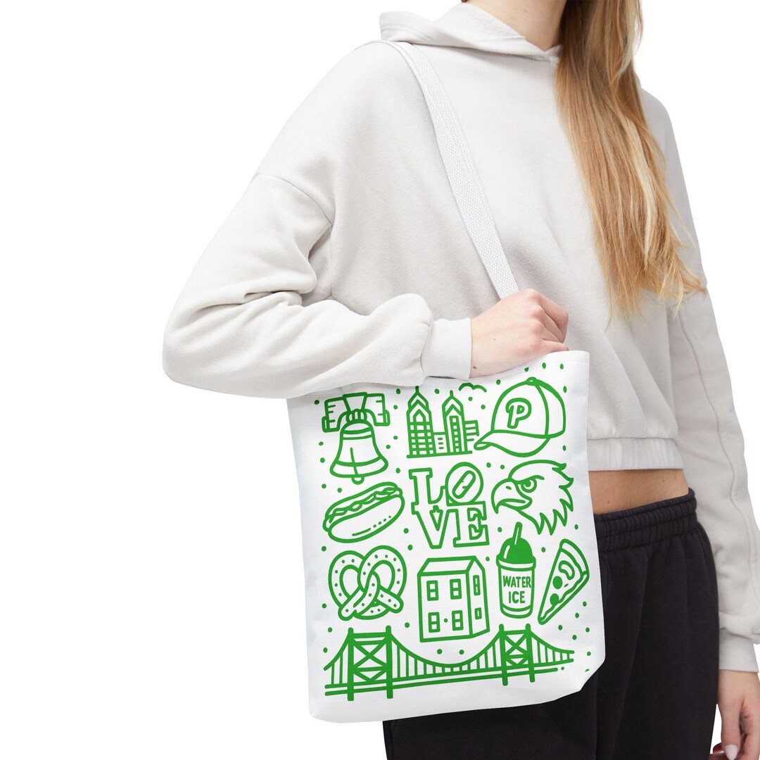Philadelphia Icons Tote Bag - Minimalist Green-on-white Graphic Design ...