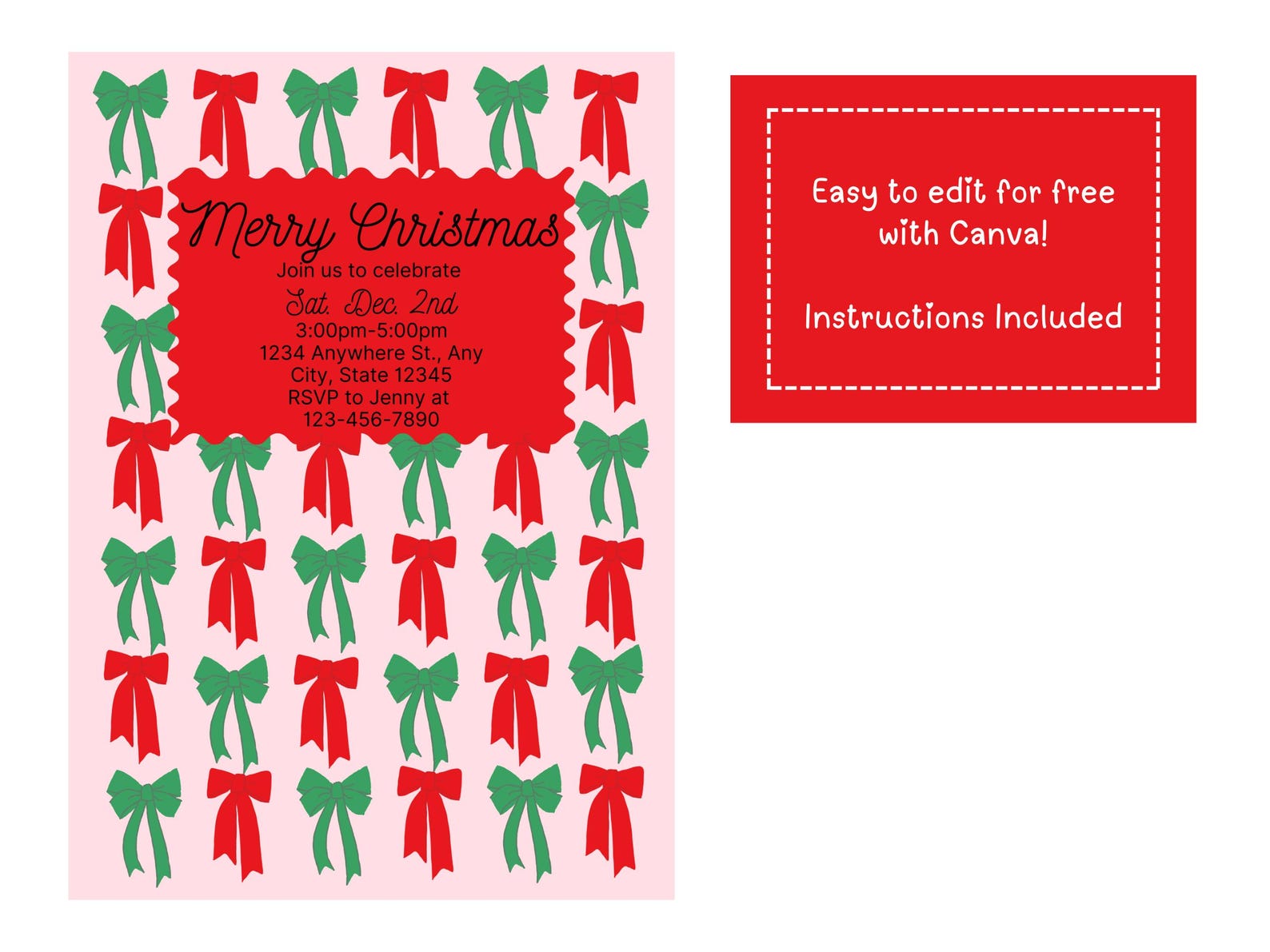 Holiday Bow Christmas Party Invitation Template - Etsy