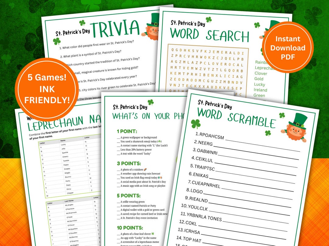 St Patricks Day Printable Games | St Patricks Games Bundle | St ...