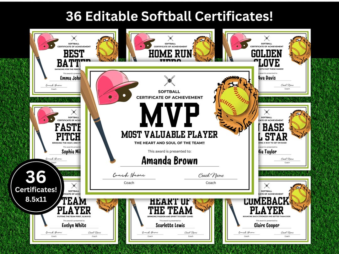 Softball Certificates | Editable in Canva | End of Season Party Awards ...