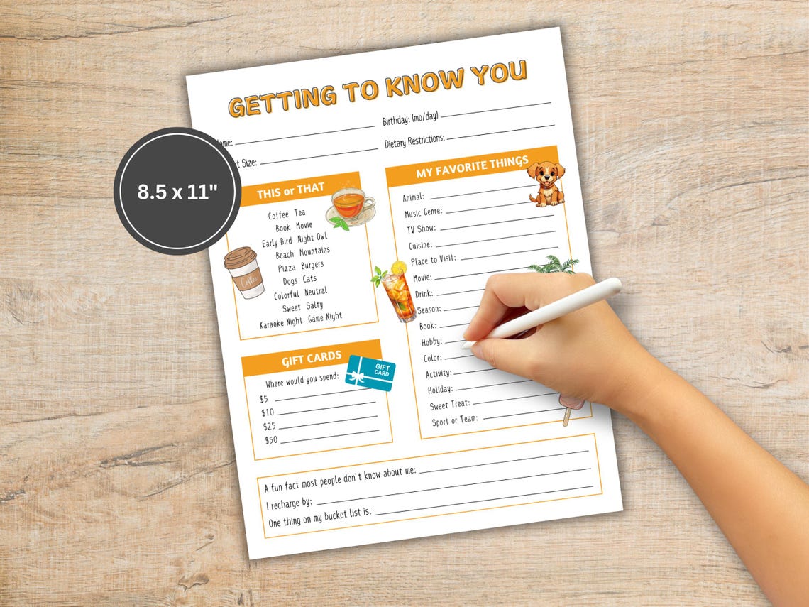 Getting to Know You Questionnaire | Fillable PDF | Favorite Things ...