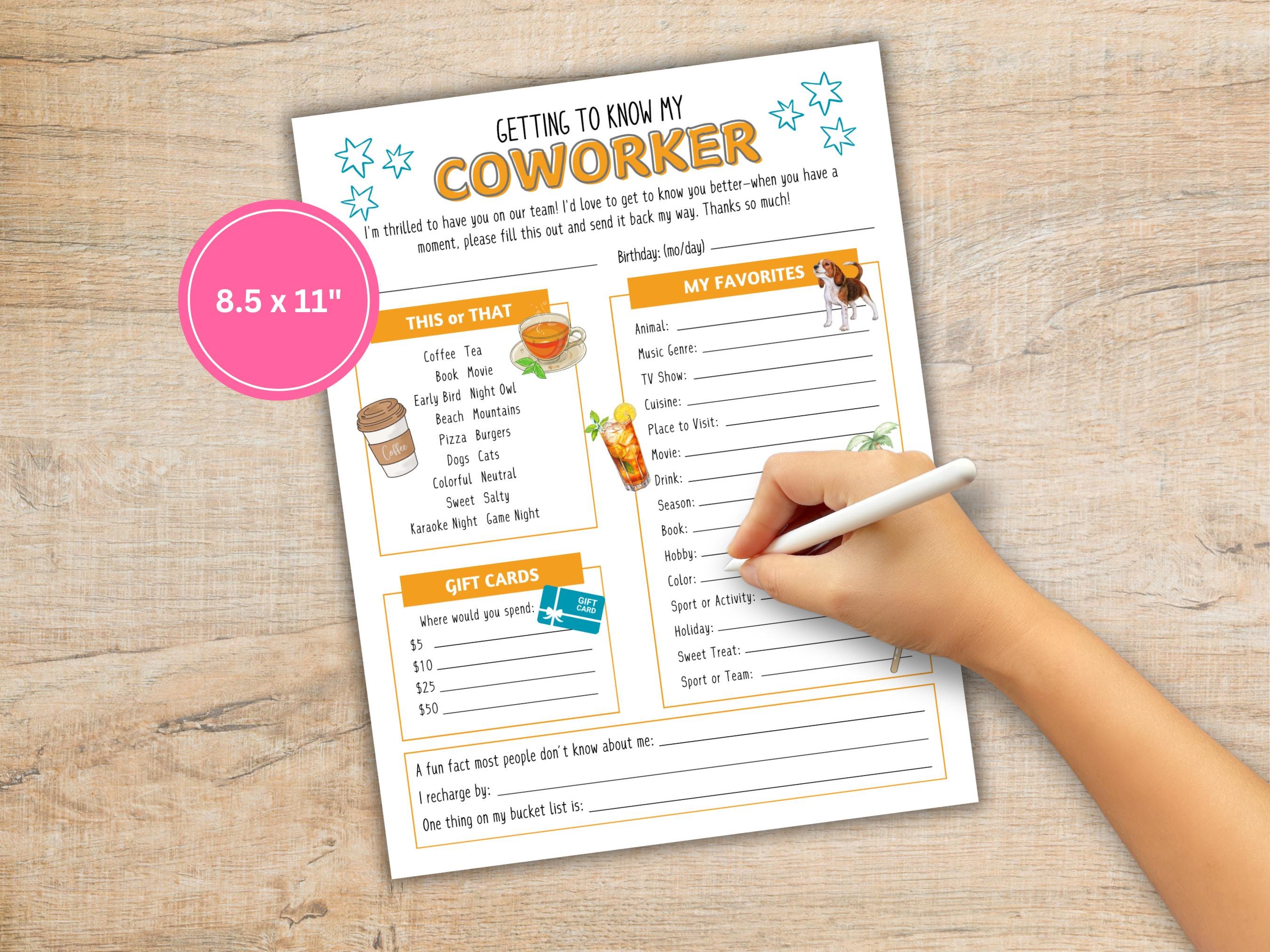 Get to Know Coworker Questionnaire | Coworker Favorite Things ...