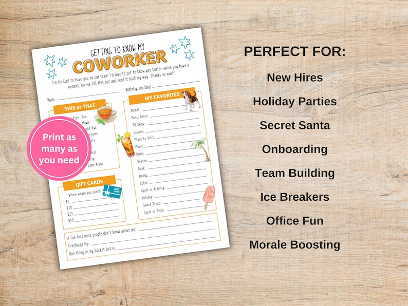 Get to Know Coworker Questionnaire | Coworker Favorite Things ...