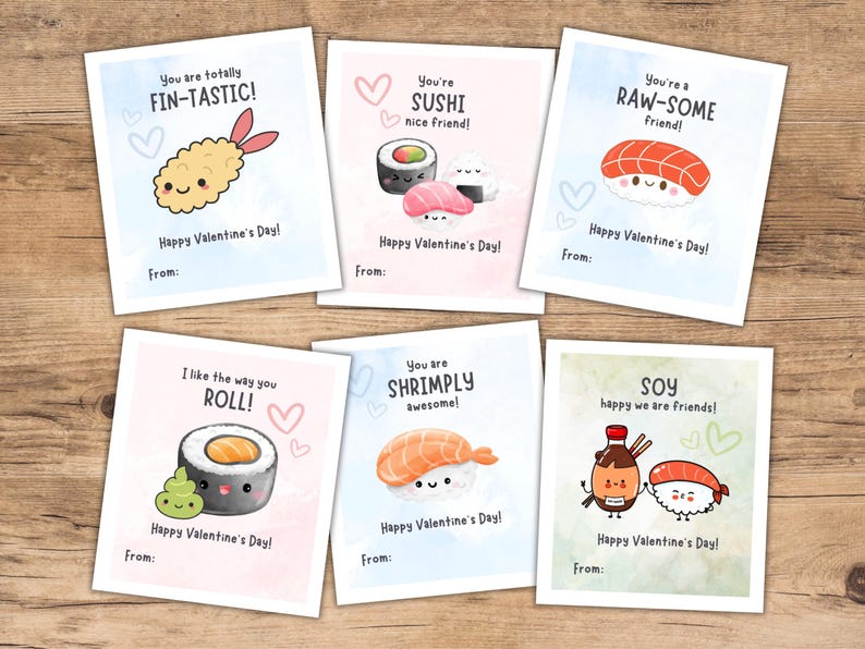 Sushi Valentine Cards for Kids | Kids Kawaii Valentines | Perfect for ...