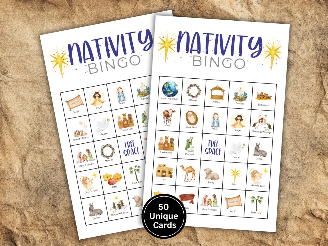 Nativity Bingo Cards Game 50 Unique Cards | Christian Bible Game ...