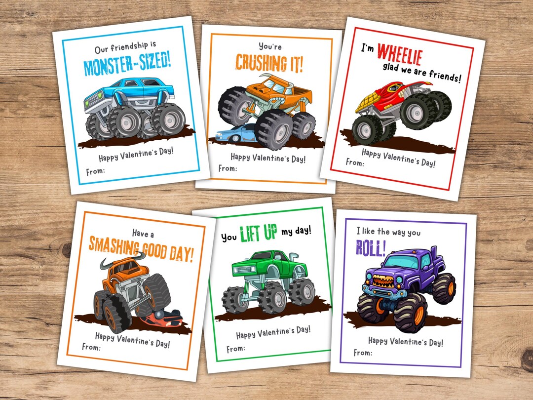 Monster Truck Valentines Cards, Classmates Valentines Boy or Girl Card ...