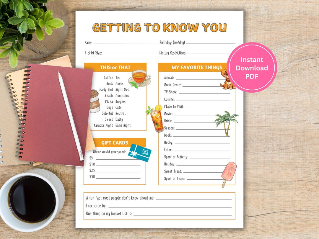 Getting to Know You | Favorite Things Survey | Icebreaker | New ...