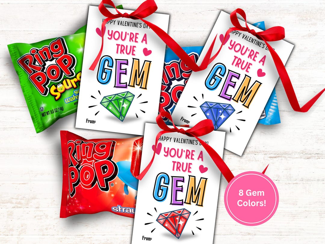 Ring Pop Valentine Card | School Valentines Favor Tag | Ring Pop Gem ...