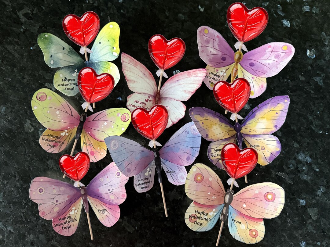 Valentine Lollipop Holder - Butterflies | 8 Colorful Designs | Kids ...