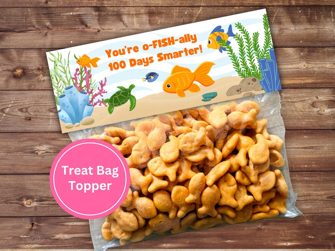 Goldfish 100th Day of School Treat Bag Topper | Fill Out in Canva or ...
