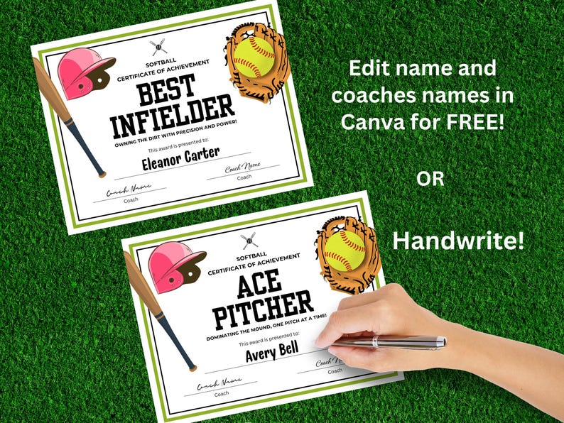 Softball Certificates | Editable in Canva | End of Season Party Awards ...