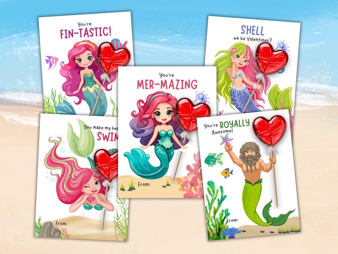 Mermaid Valentine Card Lollipop Holder, Use With or Without Lollipop ...