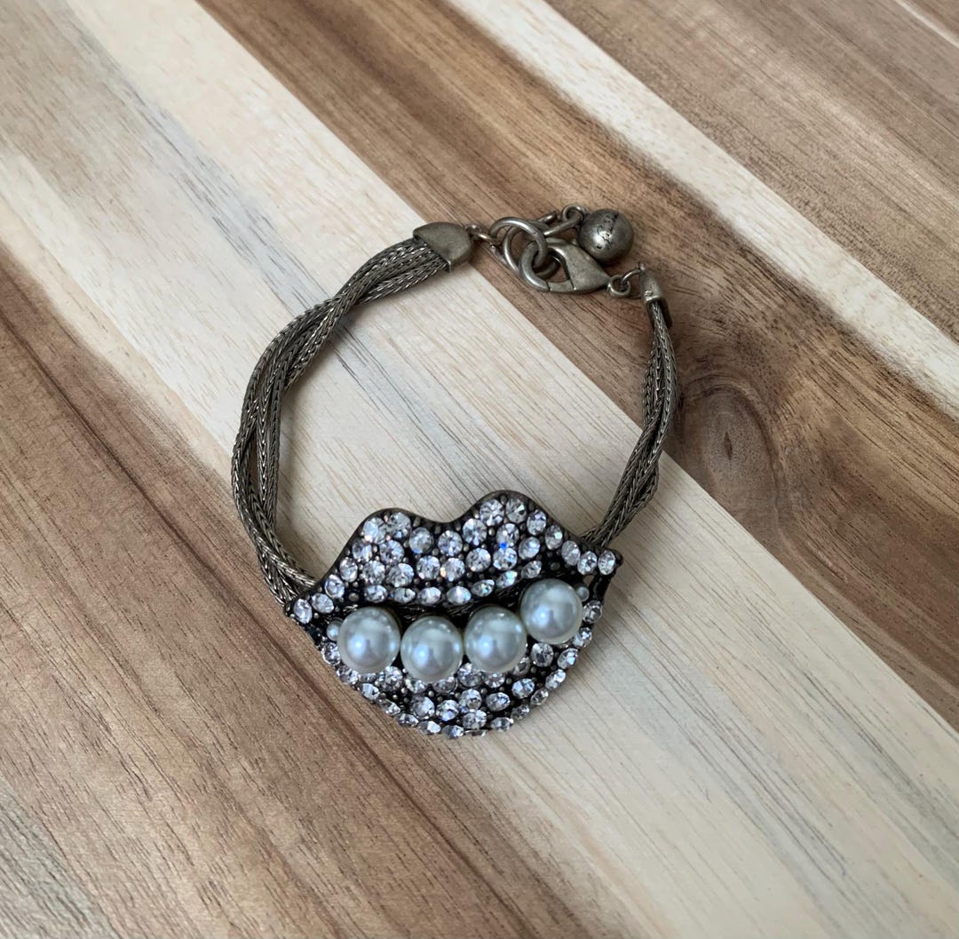 Lulu Frost Rhinestone and Faux Pearl Pave One Lip Bracelet Jewelry NWOT ...