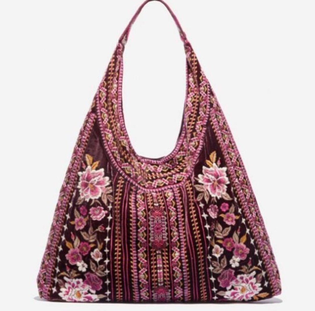 Johnny Was Ultra Plush Velvet Boho Hobo Bucket Tote Purse Bag NWOT - Etsy