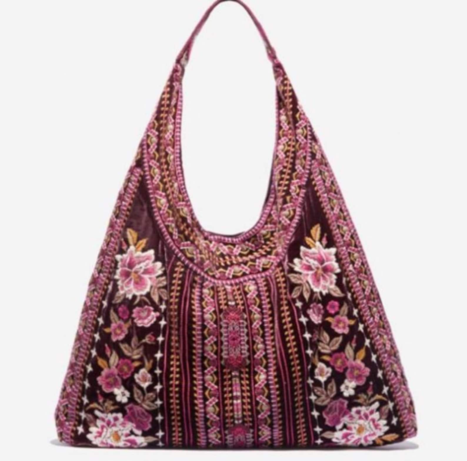 Johnny Was Ultra Plush Velvet Boho Hobo Bucket Tote Purse Bag NWOT All ...