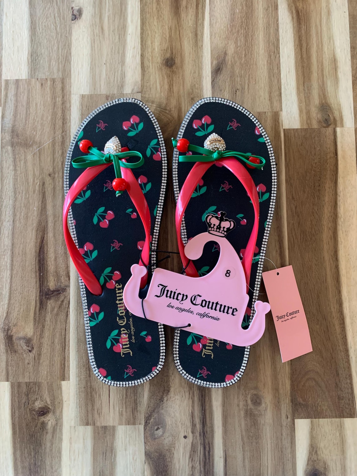 Juicy Couture Black Cherry Flip Flops Flats Sandals Shoes NWT Size 8 - Etsy