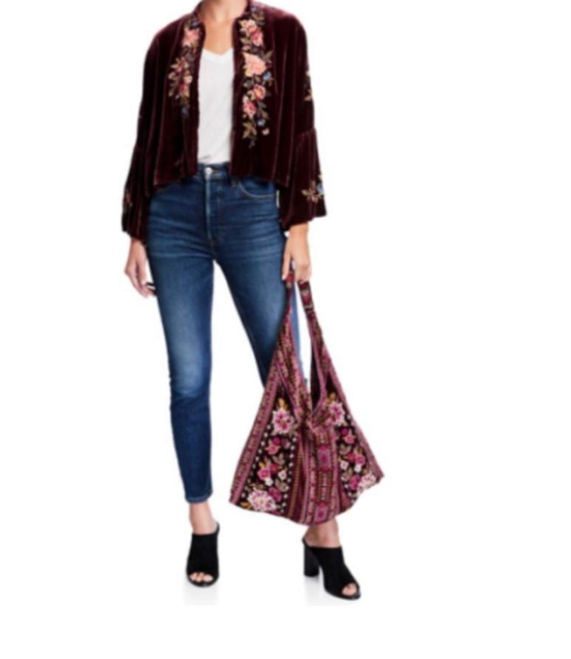 Johnny Was Ultra Plush Velvet Boho Hobo Bucket Tote Purse Bag NWOT - Etsy