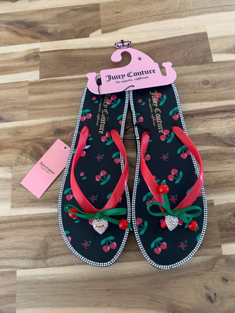 Juicy Couture Black Cherry Flip Flops Flats Sandals Shoes NWT Size 8 - Etsy