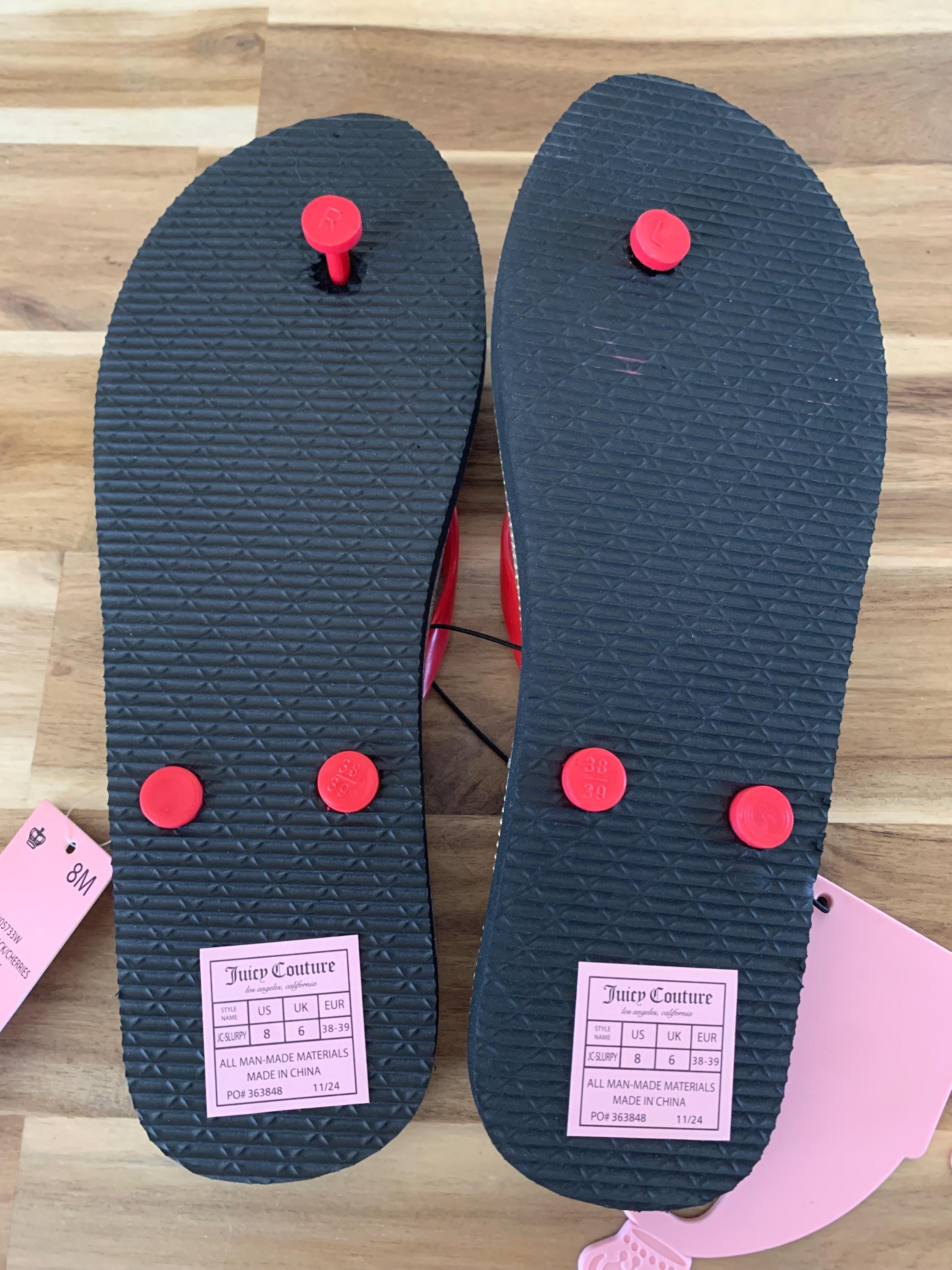 Juicy Couture Black Cherry Flip Flops Flats Sandals Shoes NWT Size 8 - Etsy