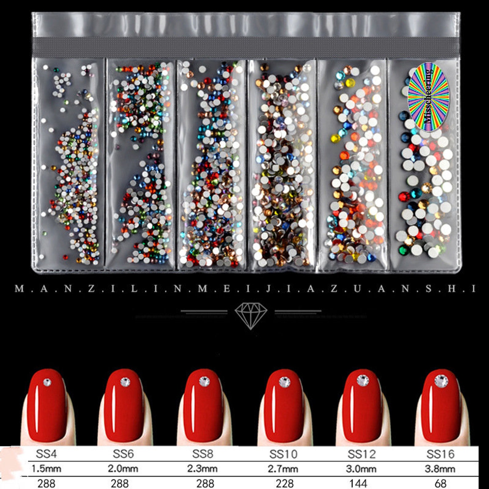 Multicolor Rhinestones Nail Art Decal DIY Nail Art Tool - Etsy