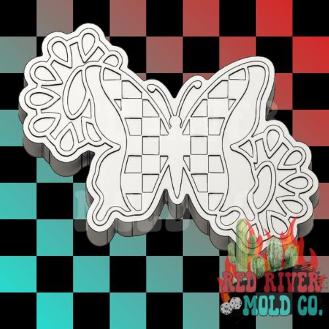 Checkered Butterfly With Turquoise Silicone Freshie Mold - Etsy