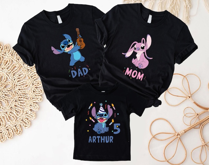 Custom Stitch Birthday Shirt, Stitch and Angel Birthday Tee, Family ...