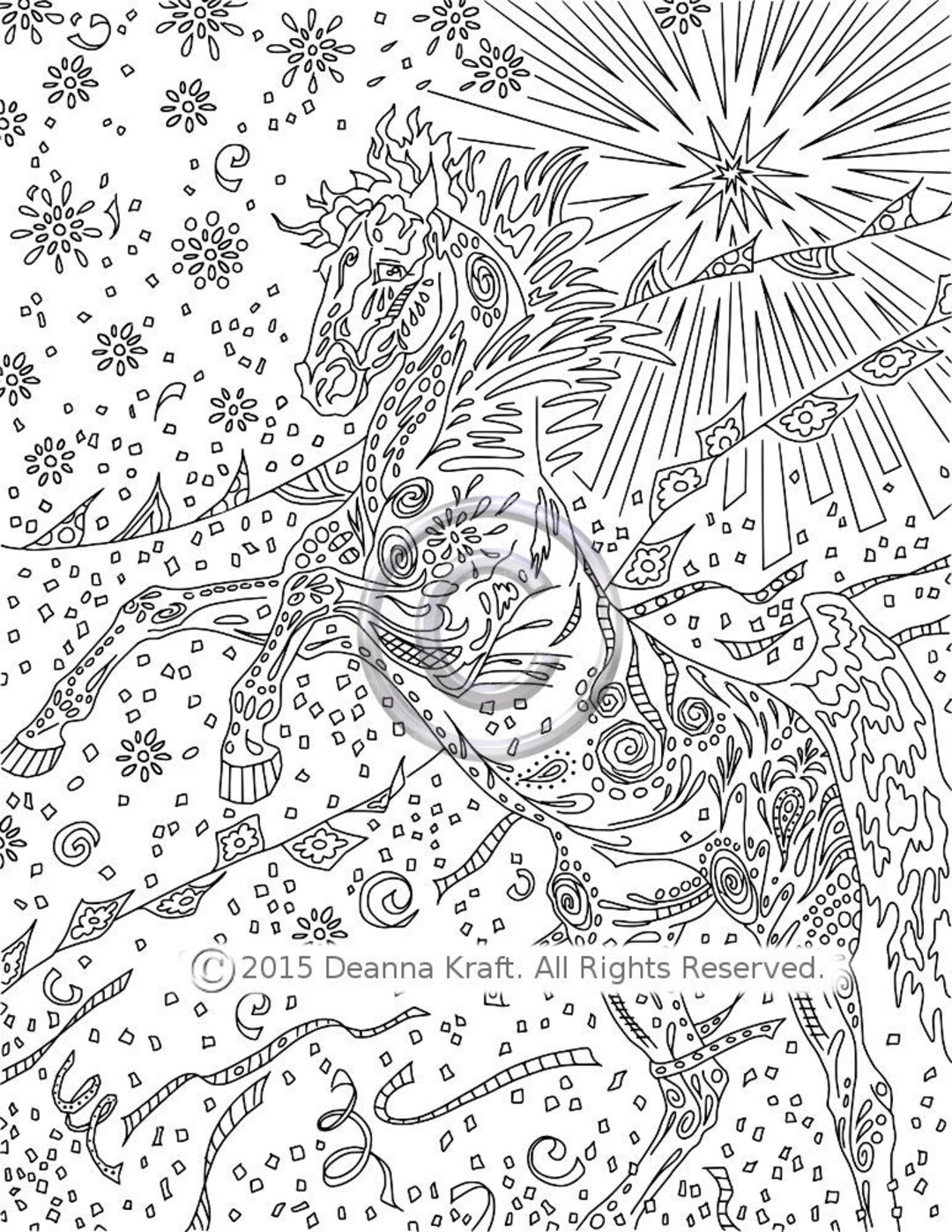Starburst Rearing Stallion, Horse Coloring Page - Etsy