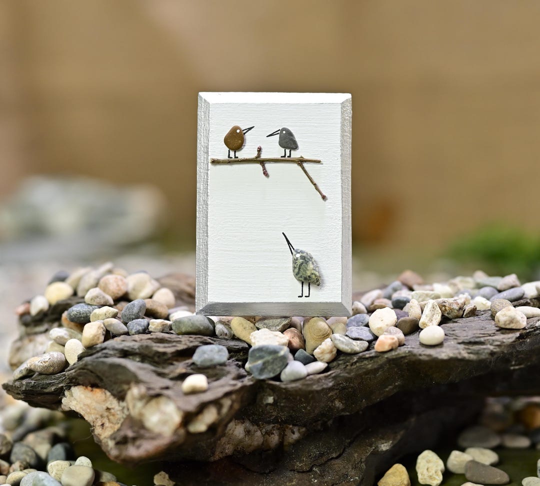 EXTRA MINI Pebble Art Magnet: Birds on Twig, Handmade Home Decor - Etsy