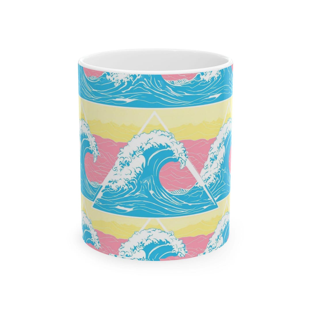 Ceramic Mug, Pastel Tsunami Wave Pattern, Ocean Lovers Gift, Coffee Cup ...