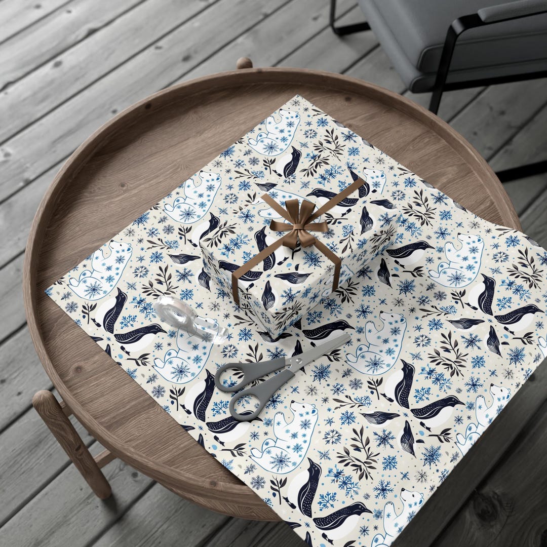 Wrapping Paper, Penguin and Bear Winter Gift Wrap, Christmas Gift Wrap ...
