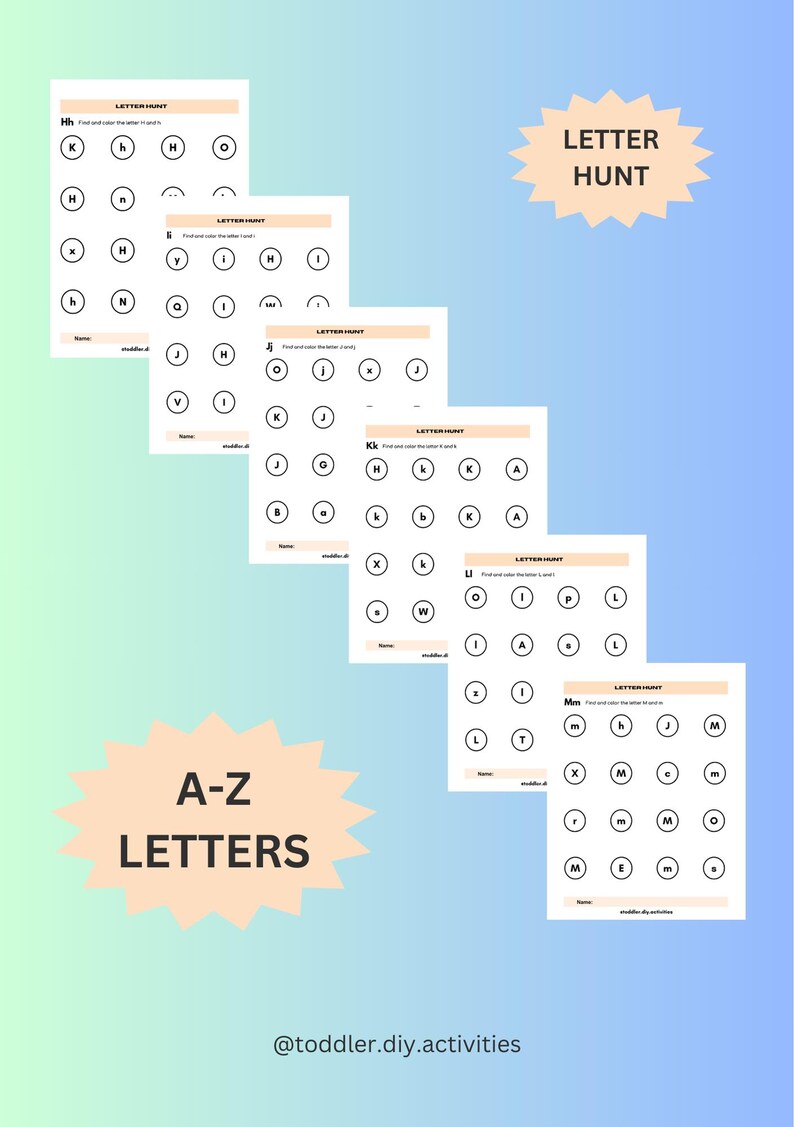 Letter Hunt Worksheet/ Letter Recognition/ A-Z Preschool Activity ...