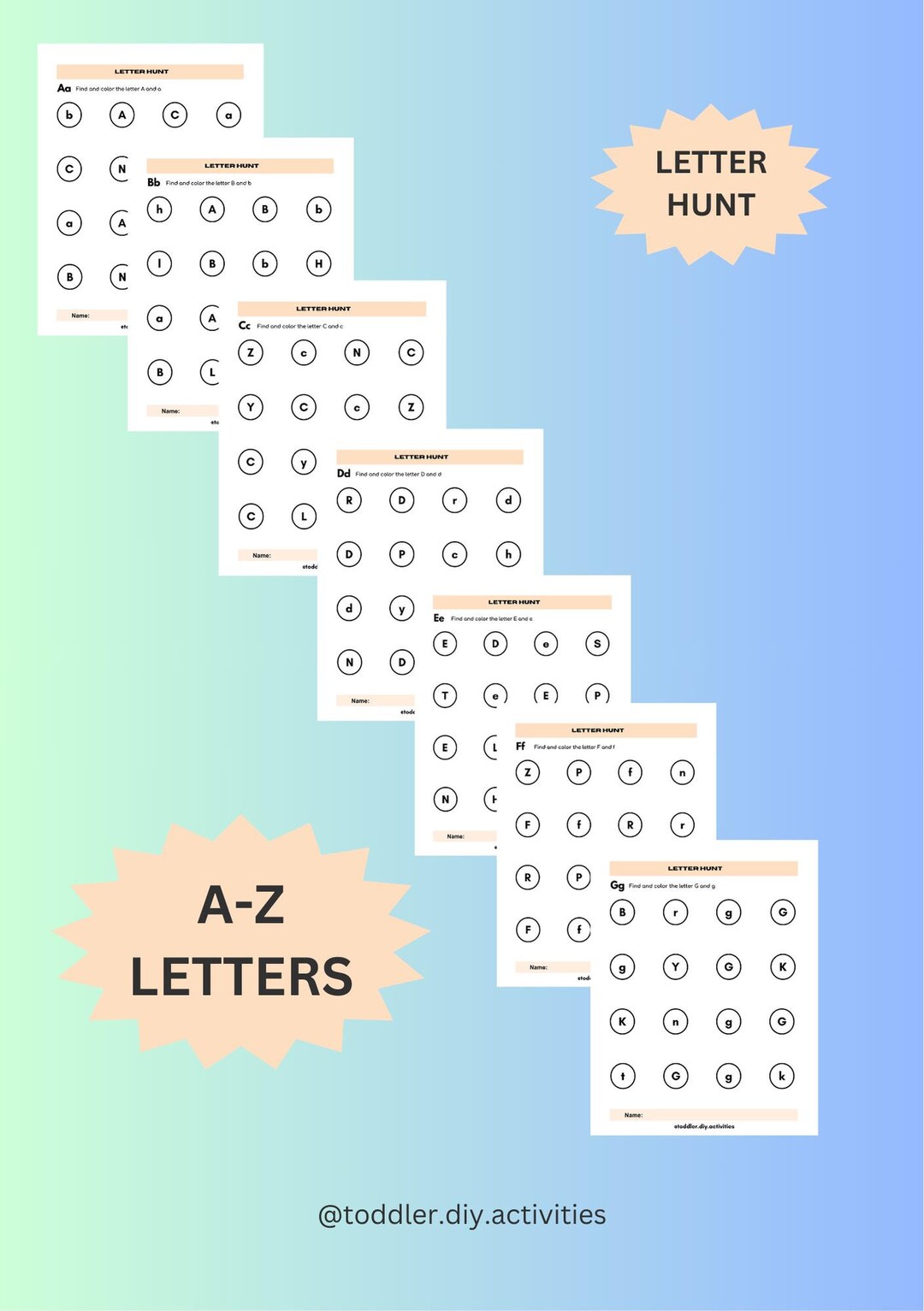 Letter Hunt Worksheet/ Letter Recognition/ A-Z Preschool Activity ...
