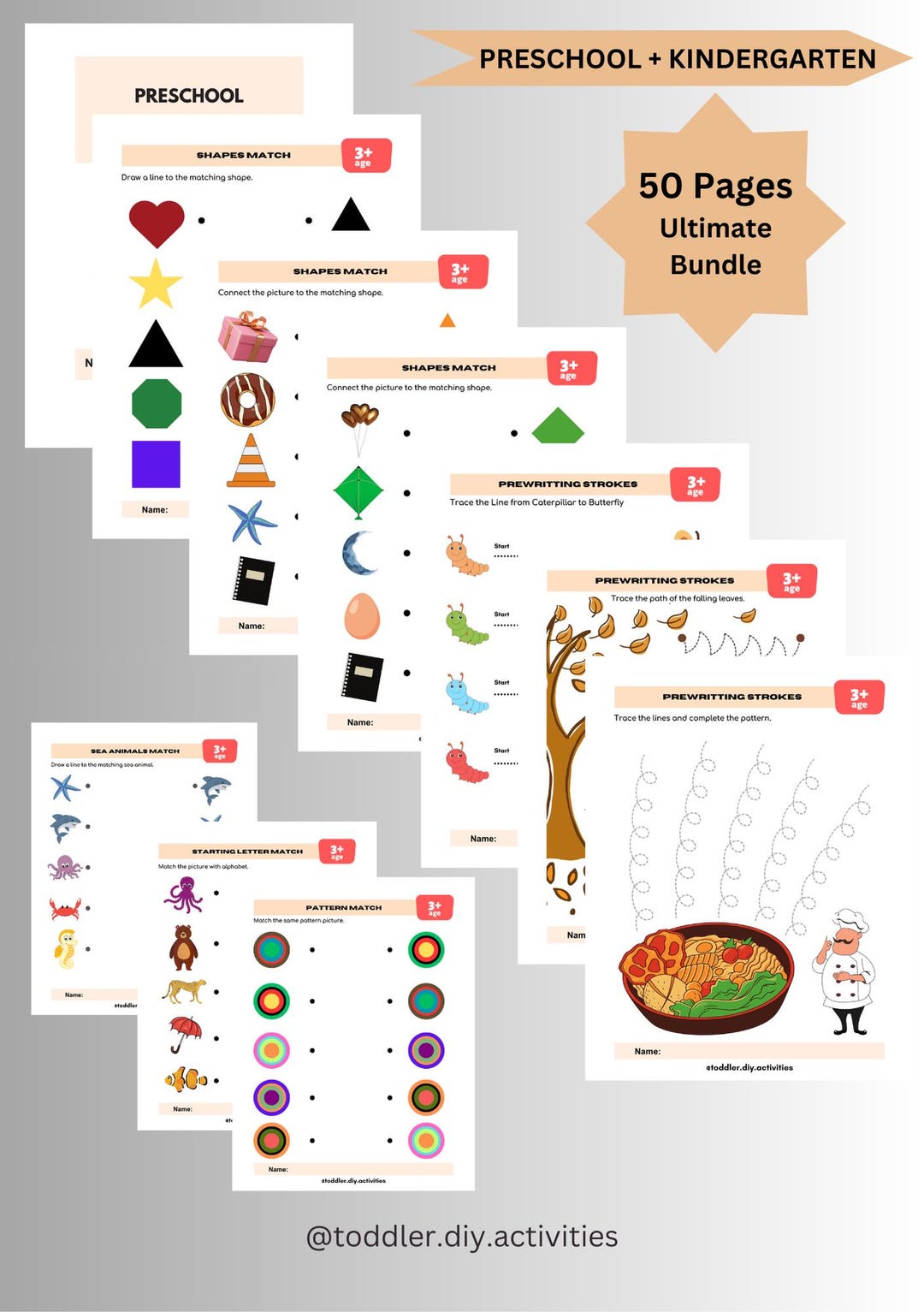 Preschool Kindergarten Learning Bundle: Activity Worksheets (50 Pages ...