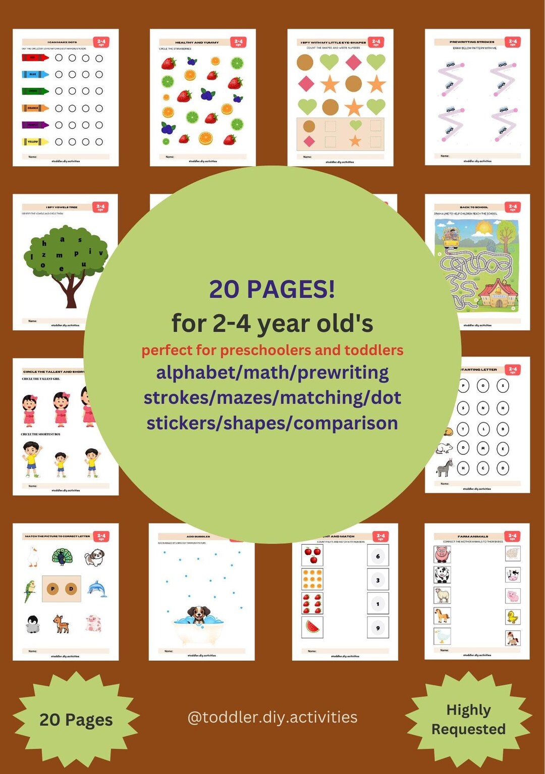 Preschool Worksheets 20 Pages Letter and Number Recognition, Counting ...