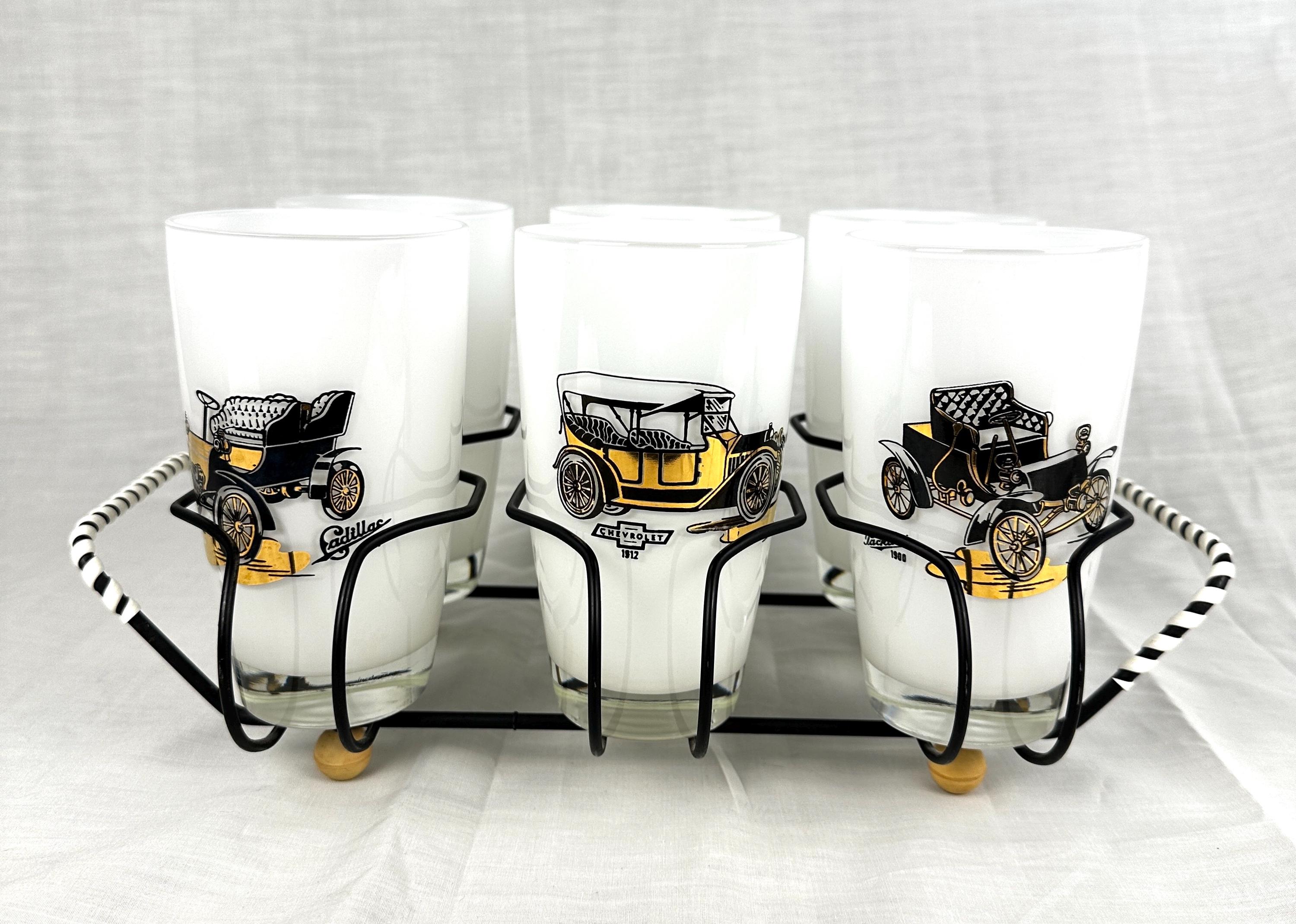 Vintage MCM Hazel Atlas Classic Car Bar Set Glass Highball Tumblers (6 ...