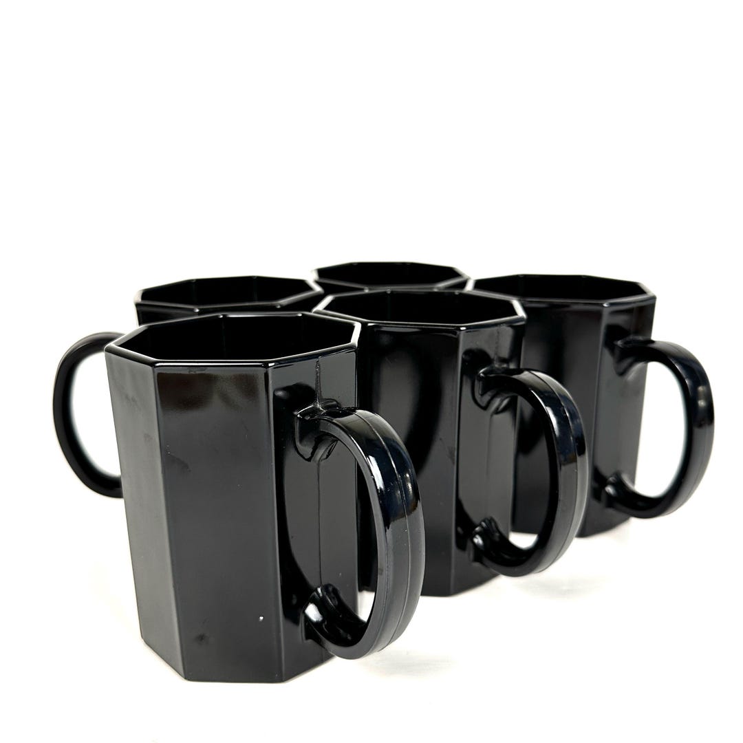 Arcoroc Octime Black Coffee Mugs Set of Six France Vintage Glass ...