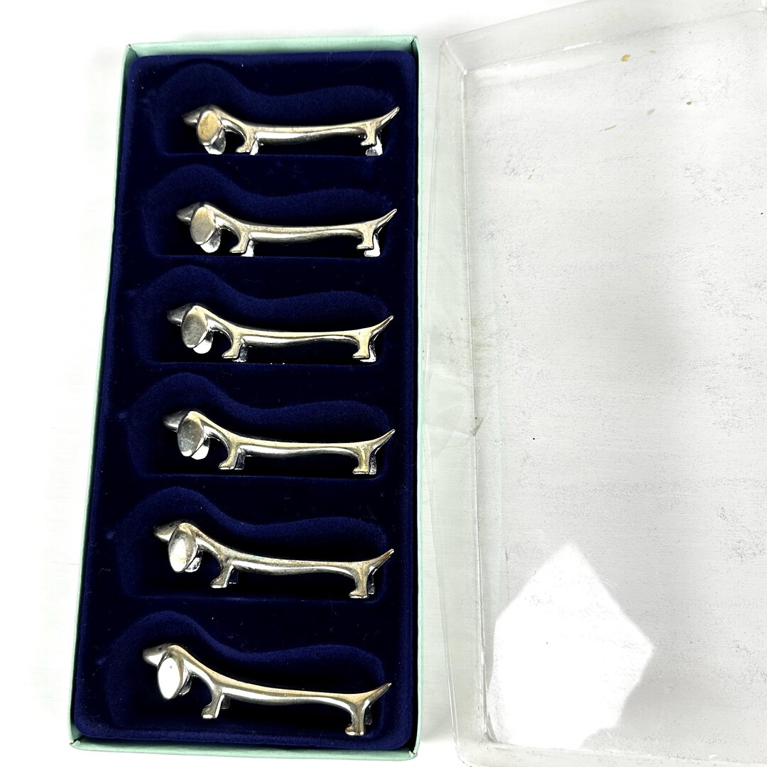 French Vintage Dachshund Knife Rests Set of 6, Silver Plated Dog Shaped ...