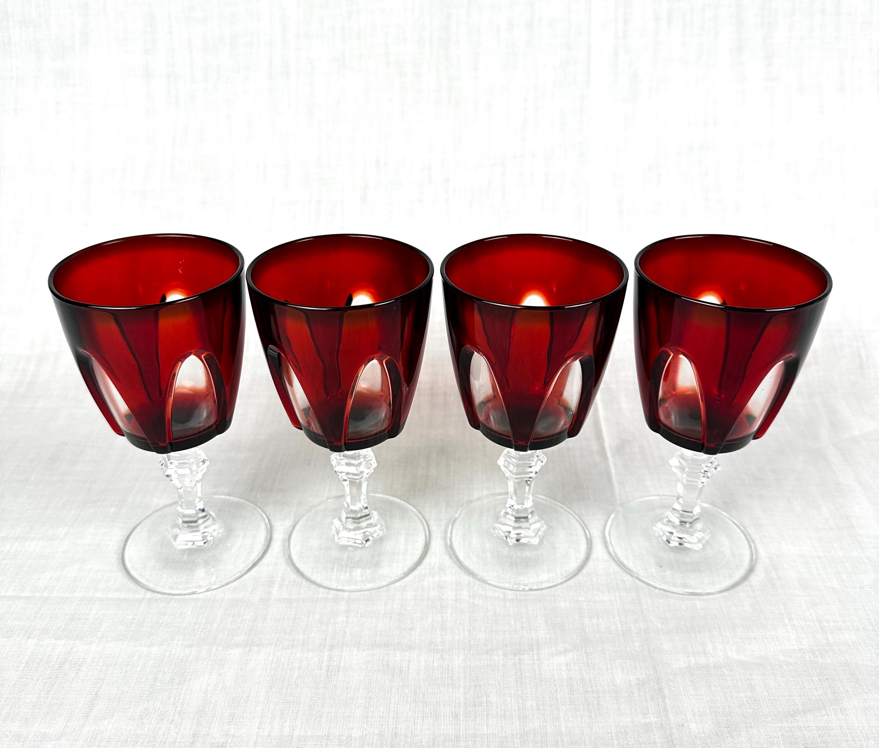 Vintage Luminarc Small Wine Glasses, Ruby Cut to Clear, Set of 4 From ...