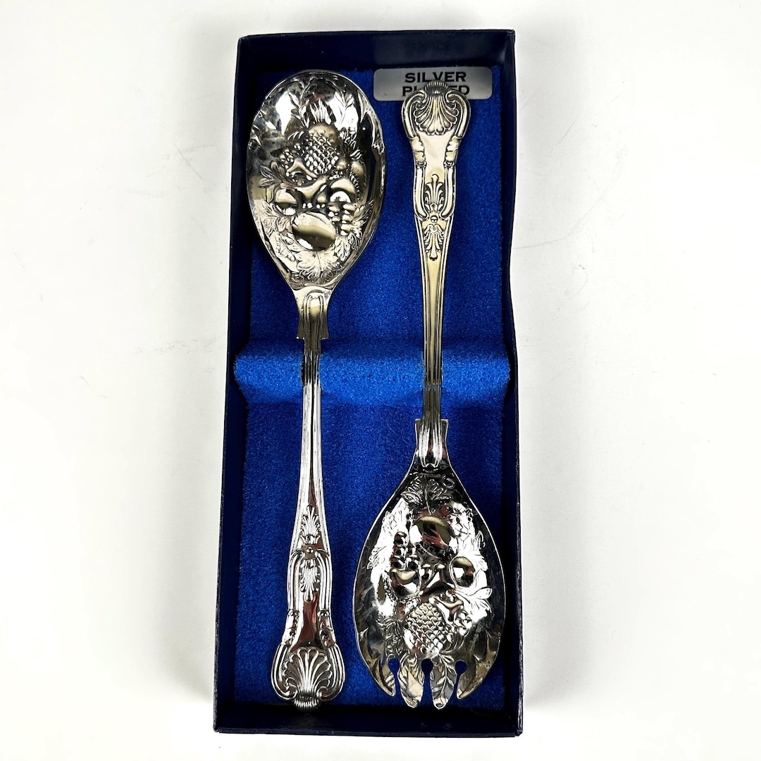 Vintage Sheffield Embossed Fruity Serving Spoons Made in Sheffield ...