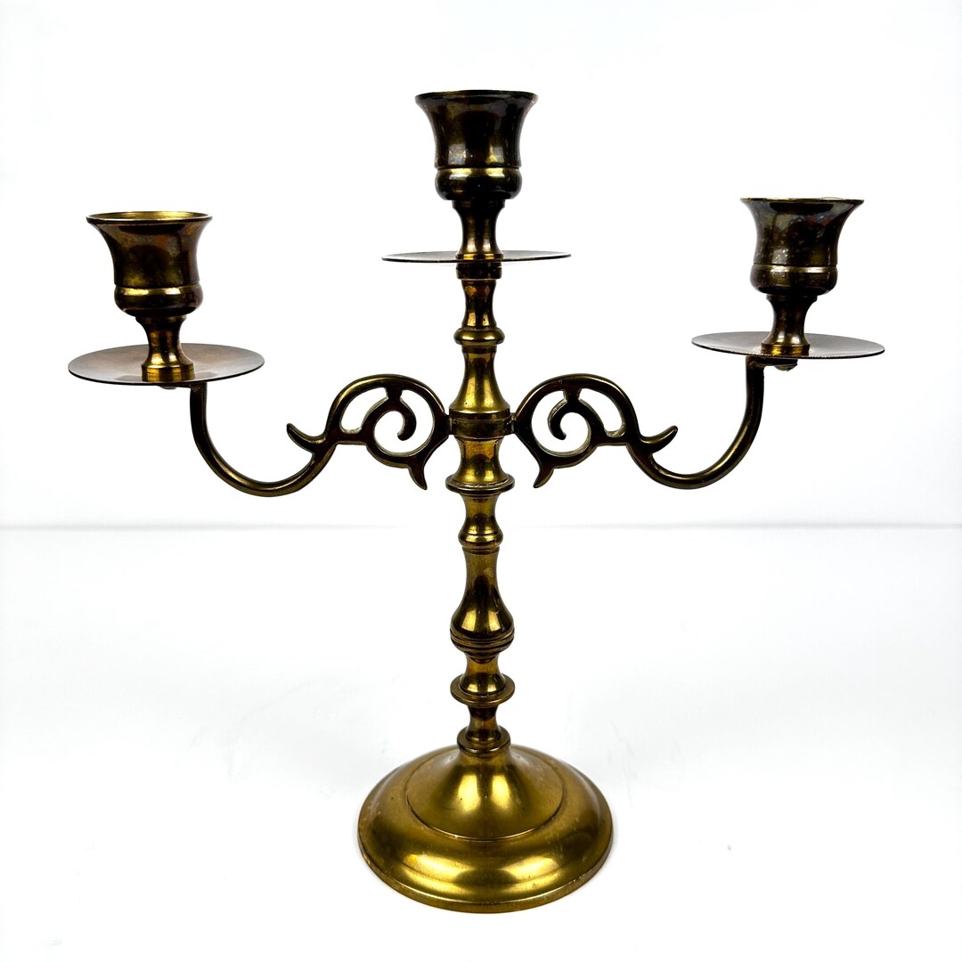 Solid Brass Triple Candelabra 10” X 9.25” Made in India Enesco Imports ...