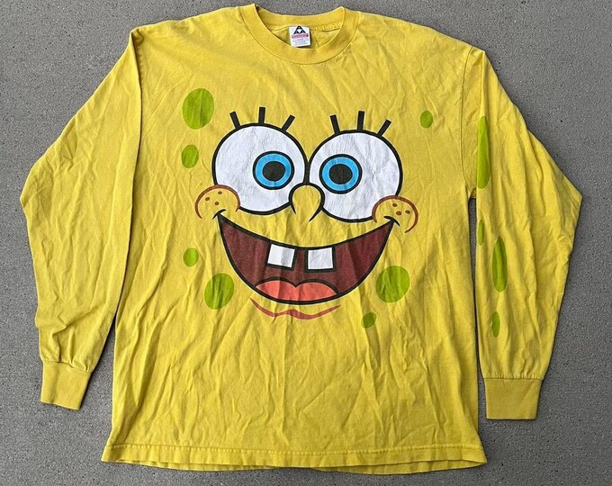 Men's Yellow Spongebob Big Face Print Y2K Longsleeve Shirt - Etsy