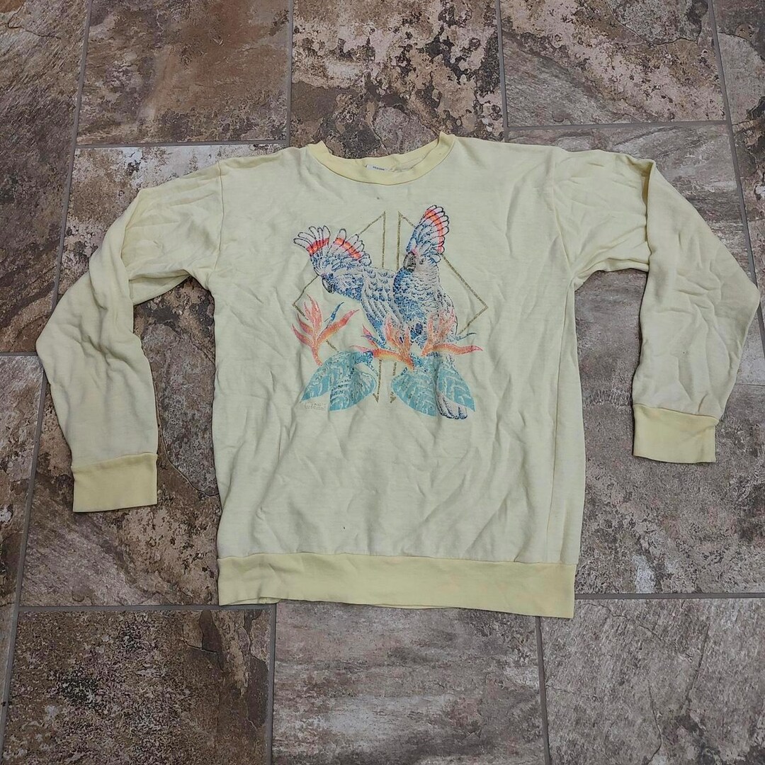 Cute Vintage 80s Yellow Sweater With Cockatoo Birds - Etsy