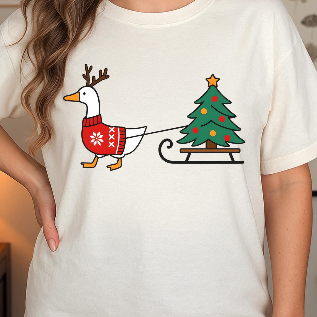 Funny Goose Pulling Sleigh With Christmas Tree PNG, Preppy Christmas ...