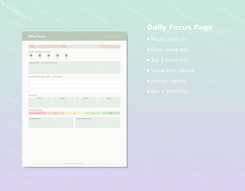 ADHD Daily Weekly Planner | Minimalist Focus, Goals (printable PDF) - Etsy