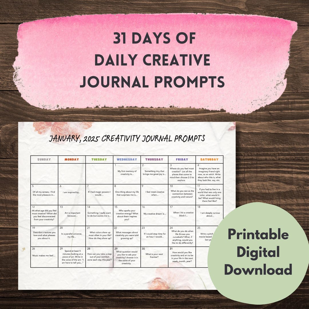 Creative Journal Calendar Prompts, January 2025, Write Every Day for a ...