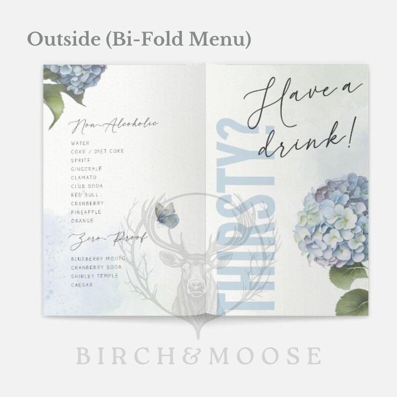 Wedding & Shower Bi-fold Drink Bar Menu Template | Elegant Blue ...